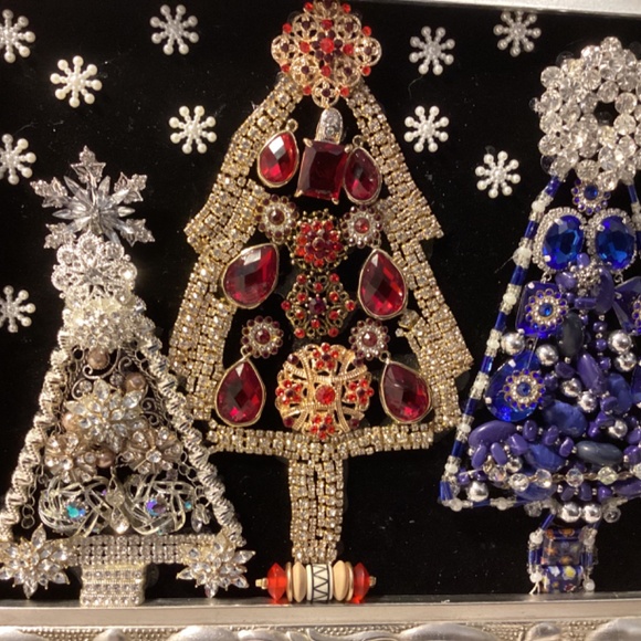 Hand Crafted | Jewelry | Vintage Brooch Jewelry Art Trees Framed Red ...